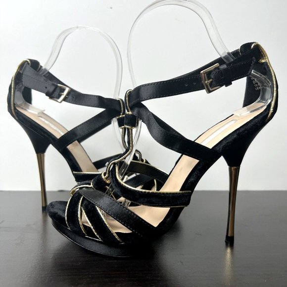 H by Halston | Shoes | H By Halston Heels Sandals Us 8 Black Gold Party ...